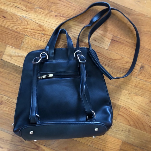 Bags | Black Faux Leather Backpack | Poshmark